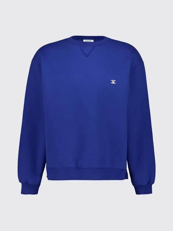 Celine Triomphe Logo Contrast-embroidered Cotton Crewneck Sweatshirt - Blue
