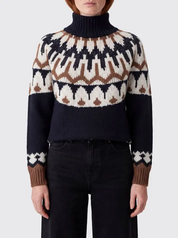 ERMANNO FIRENZE Ethnic Pattern Wool Turtleneck Sweater