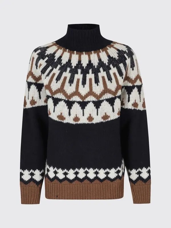 ERMANNO FIRENZE Ethnic Pattern Wool Turtleneck Sweater