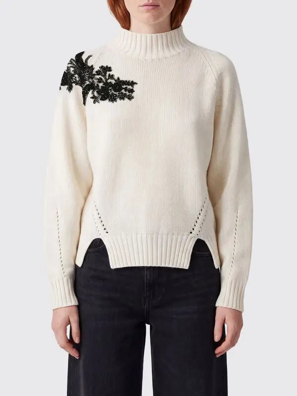 ERMANNO FIRENZE Wool Turtleneck Sweater With Bead Embellishments - Brown