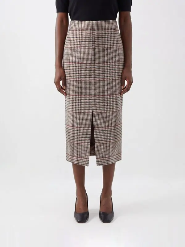 Federica Tosi Prince Of Wales Check Wool-blend Midi Pencil Skirt