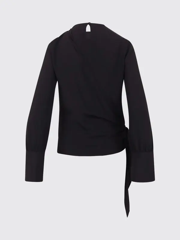 Federica Tosi Draped Viscose Blouse With Tie-waist Belt And Long Sleeves - Black