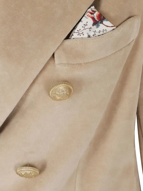 CIRCOLO 1901 Slim Fit Double-breasted Cropped Velvet Blazer - Camel