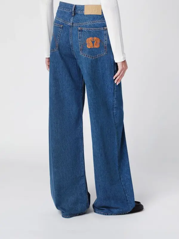 BLAZÉ MILANO High-waisted Flare Jeans In Cotton With Embroidery - Denim