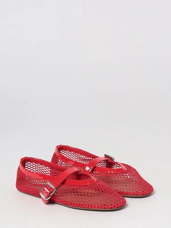 Alaïa Mary Jane Ballet Flats In Mesh Nylon With Patent Leather Details - Red