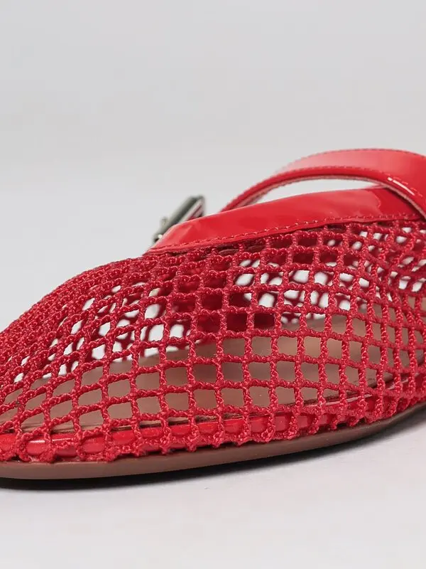 Alaïa Mary Jane Ballet Flats In Mesh Nylon With Patent Leather Details - Red