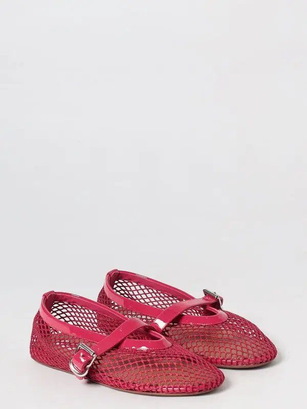 Alaïa Mary Jane Mesh And Patent Leather Ballerina Flats With Strap - Ruby