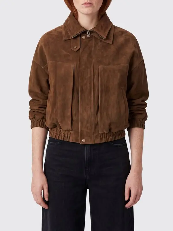 Magda Butrym Cropped Suede Lambskin Bomber Jacket With A Relaxed Fit