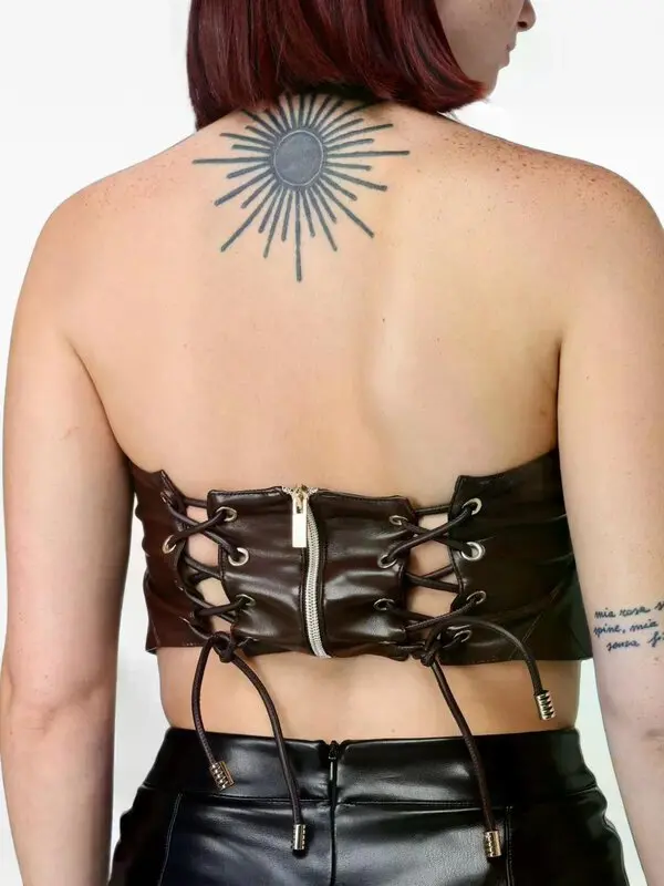 HANITA Lace-up Strapless Top - Brown