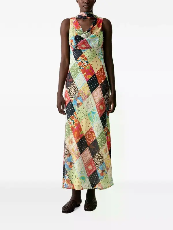NEVER FULLY DRESSED Patchwork Cowl-neck Maxi Dress - Neutrals