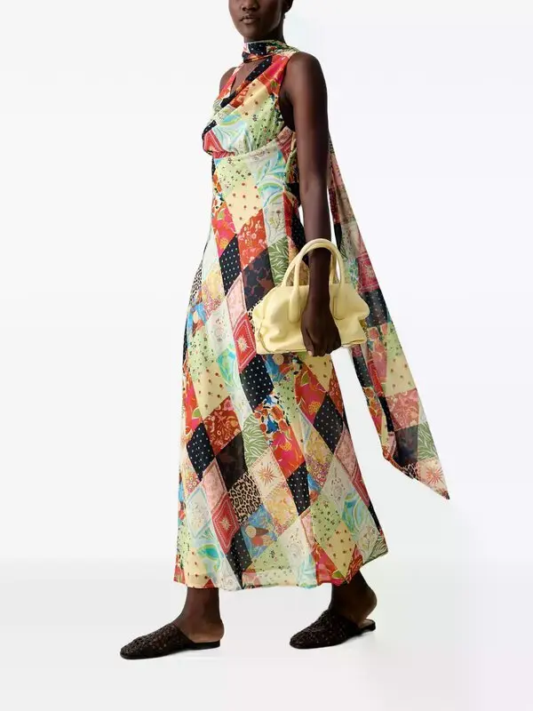 NEVER FULLY DRESSED Patchwork Cowl-neck Maxi Dress - Neutrals