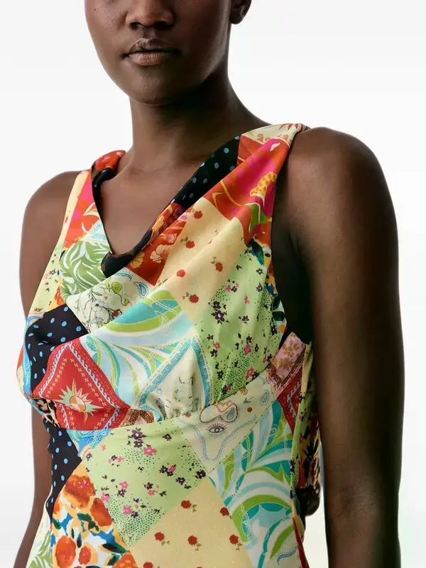 NEVER FULLY DRESSED Patchwork Cowl-neck Maxi Dress - Neutrals