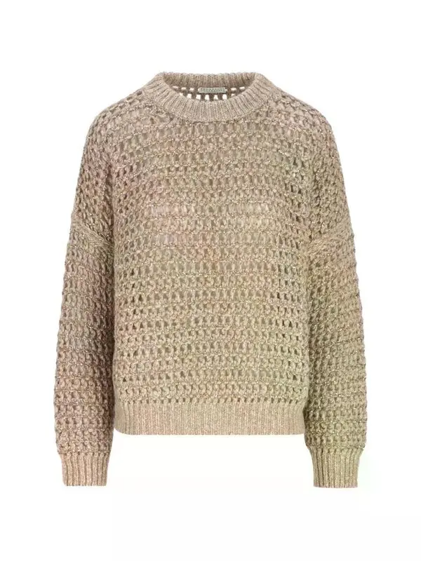 Brunello Cucinelli Sequin-embellished Openwork Sweater - Brown