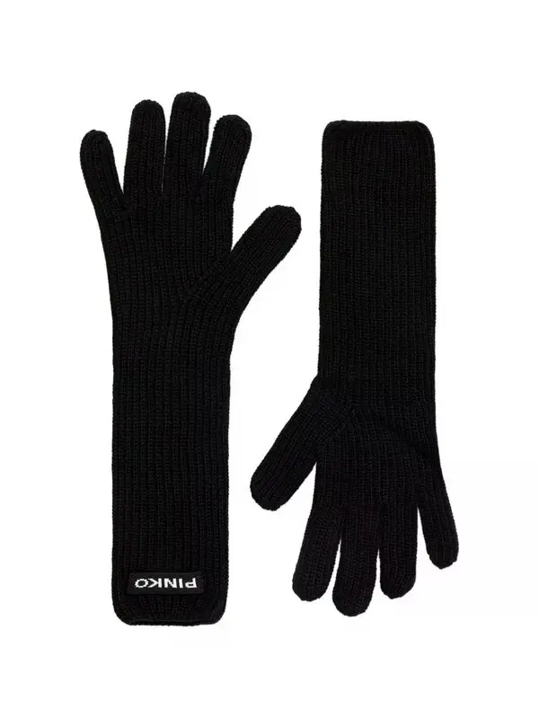 Pinko Long Gloves With Logo Lettering - Black