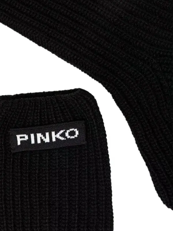 Pinko Long Gloves With Logo Lettering - Black
