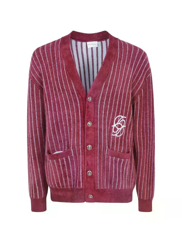 Drole De Monsieur Stripe-pattern Embroidered-logo Cardigan