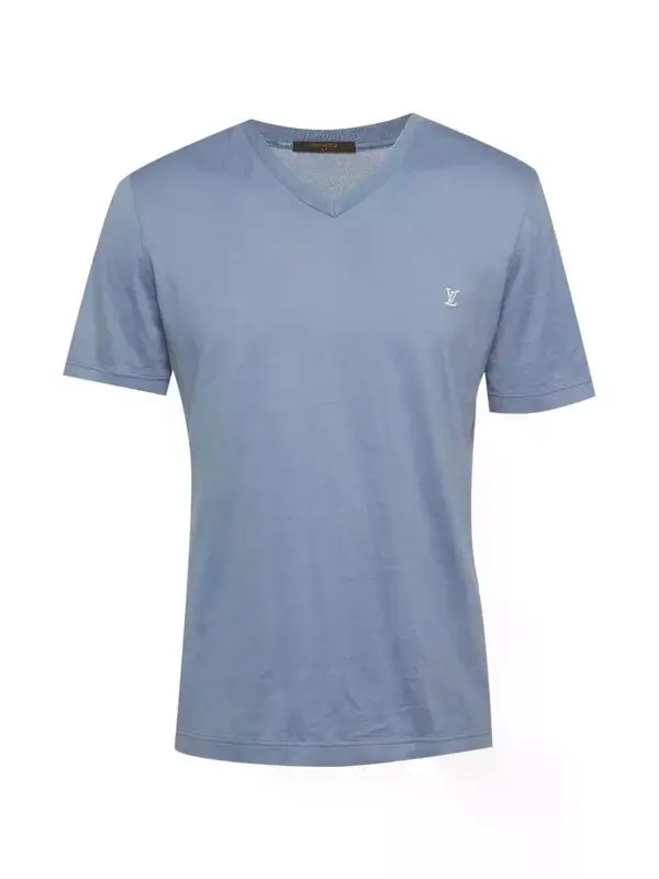 LOUIS VUITTON Logo Embroidery V-neck T-shirt - Blue