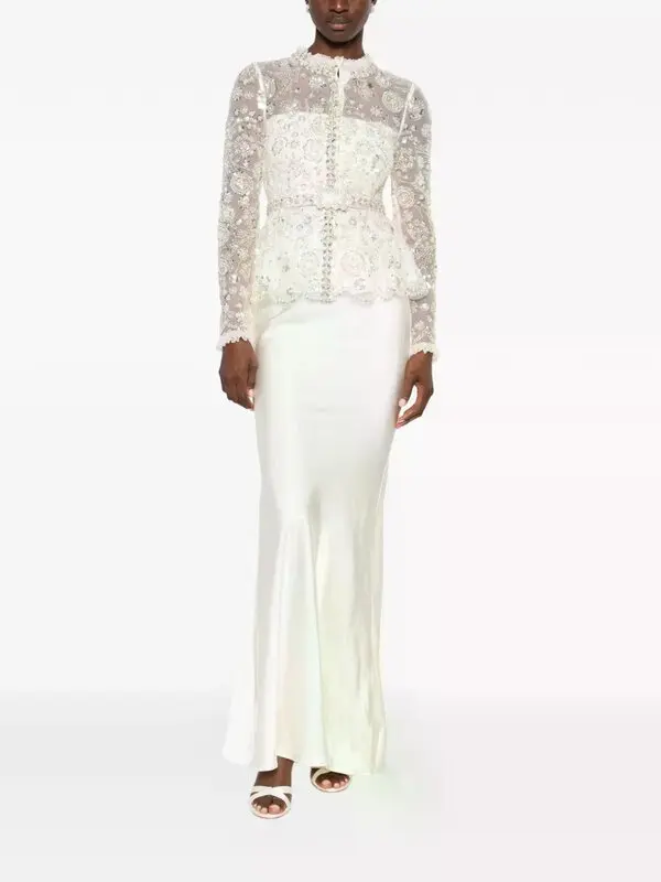 SELF-PORTRAIT Sequin-embellished Peplum Maxi Dress - Neutrals