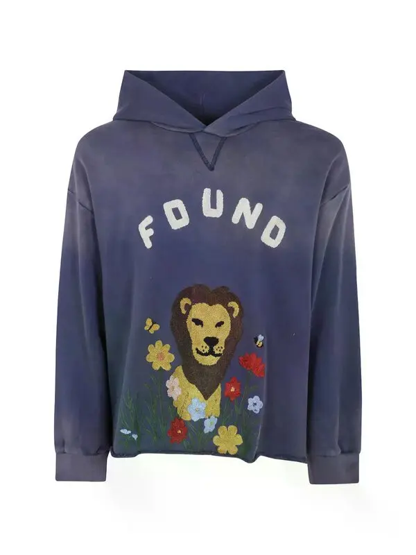 FOUND Logo-embroidered Lion-patch Hoodie