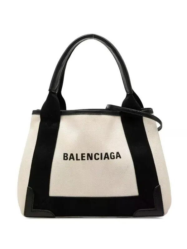 Balenciaga 2018-2026 Canvas Navy Cabas Xs Satchel - Brown