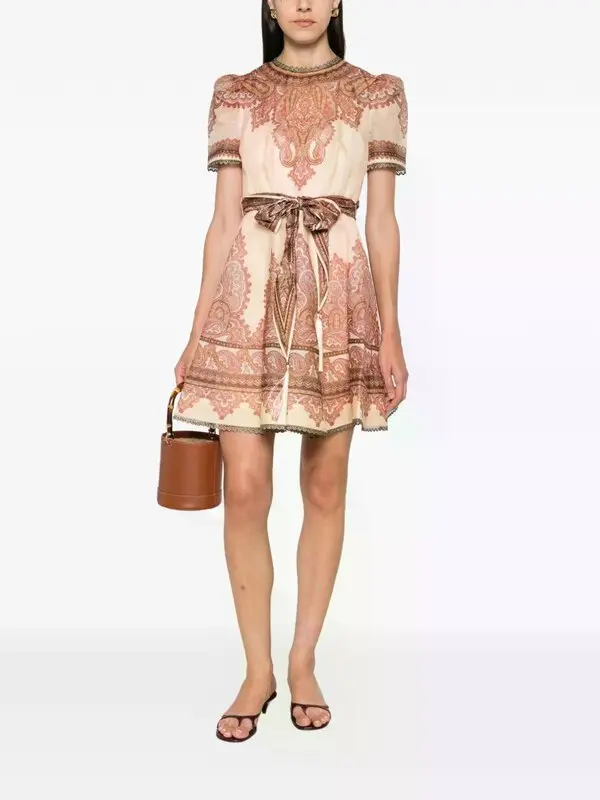 Zimmermann Paisley-print Belted Mini Dress - Neutrals