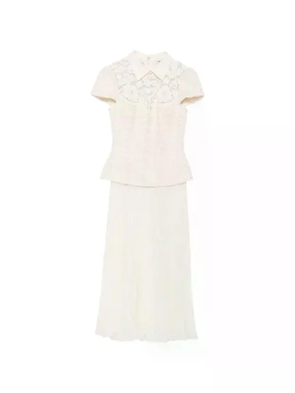 SELF-PORTRAIT Lace-panelled Pleated Midi Dress