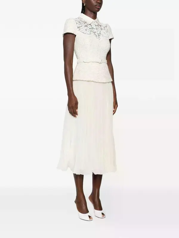 SELF-PORTRAIT Lace-panelled Pleated Midi Dress