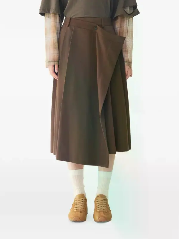 STUDIO TOMBOY Unbalanced Wrap-style Midi Skirt - Brown