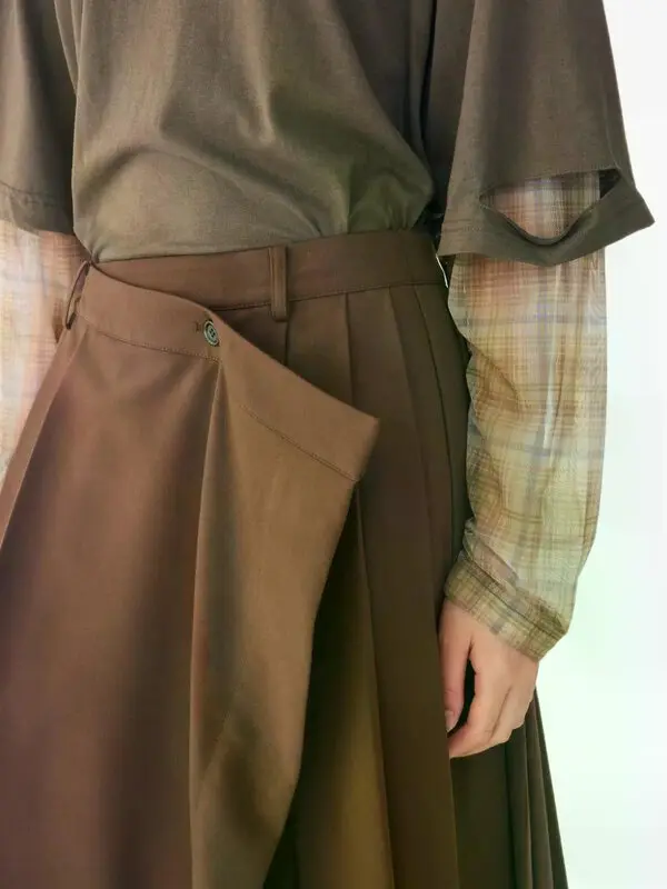 STUDIO TOMBOY Unbalanced Wrap-style Midi Skirt - Brown