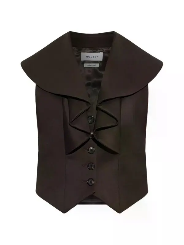 Alexander McQueen Ruffled-collar Wool Waistcoat - Brown