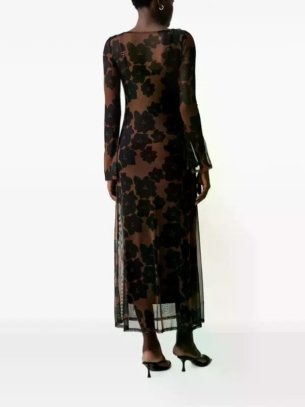 NEVER FULLY DRESSED Tan Jaden Floral-print Mesh Dress