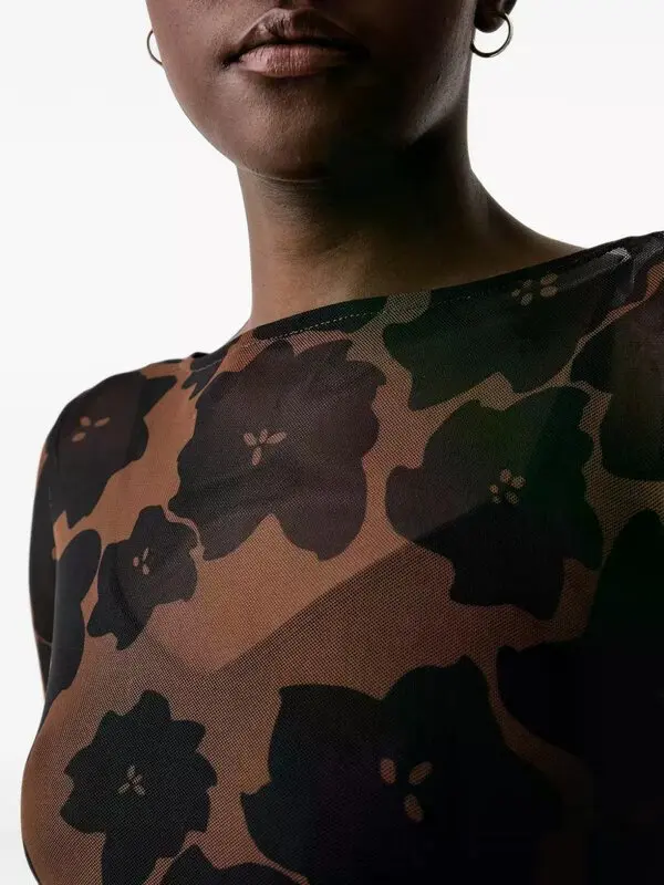 NEVER FULLY DRESSED Tan Jaden Floral-print Mesh Dress