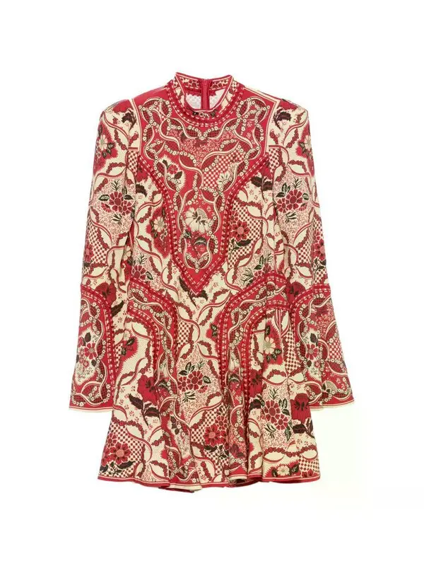 ALEMAIS Kenny Floral-print Flared-sleeve Mini Dress - Neutrals