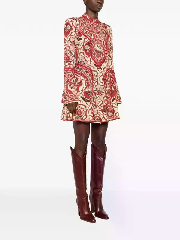 ALEMAIS Kenny Floral-print Flared-sleeve Mini Dress - Neutrals