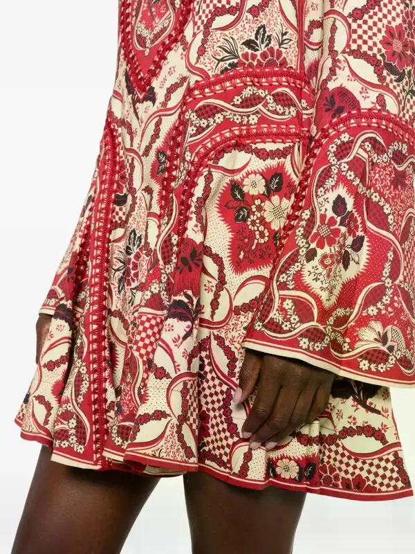 ALEMAIS Kenny Floral-print Flared-sleeve Mini Dress - Neutrals