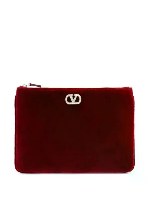 Valentino Garavani Vlogo Signature Crystal-embellished Clutch Bag - Red