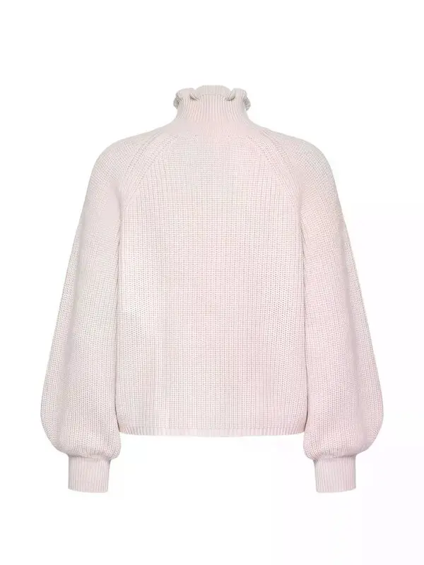 Max Mara Ruffled-trim Ribbed-knit Sweater - Neutrals