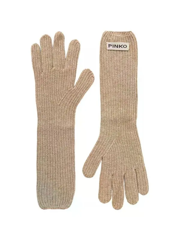 Pinko Long Gloves With Logo Lettering - Neutrals