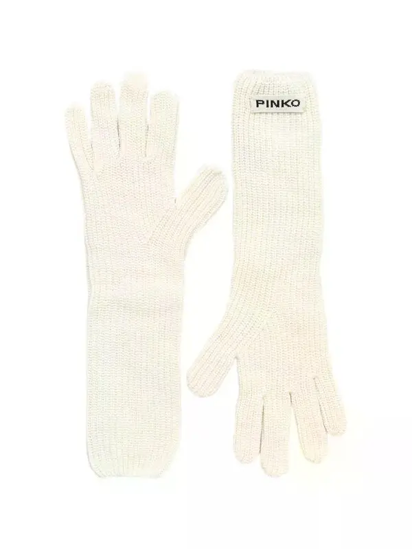 Pinko Long Gloves With Logo Lettering - Neutrals