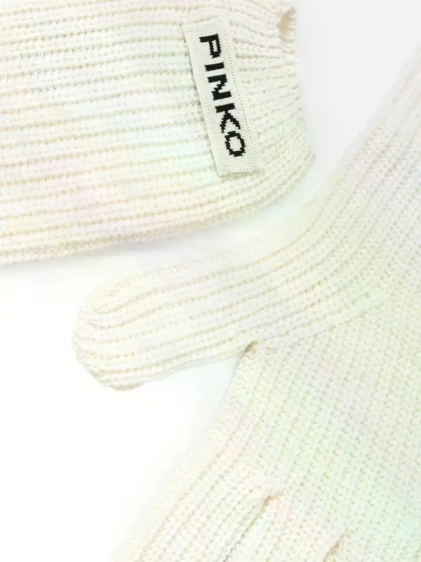 Pinko Long Gloves With Logo Lettering - Neutrals