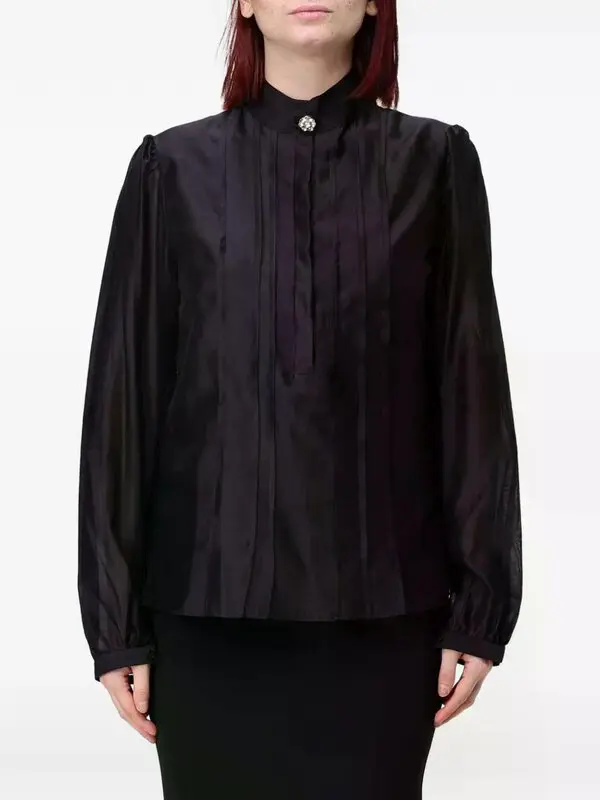 HANITA Crystal-embellished Pintuck-detail Blouse - Black