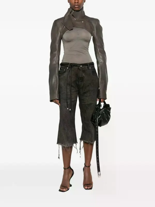 Rick Owens Microbiker Cropped Leather Jacket