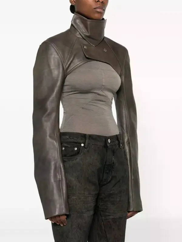 Rick Owens Microbiker Cropped Leather Jacket