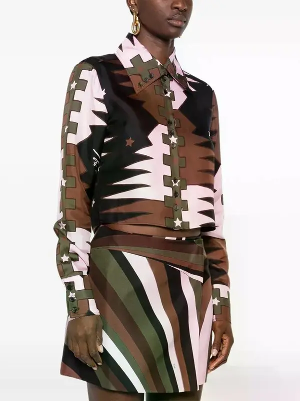 Emilio Pucci Geometric-print Cropped Shirt - Green