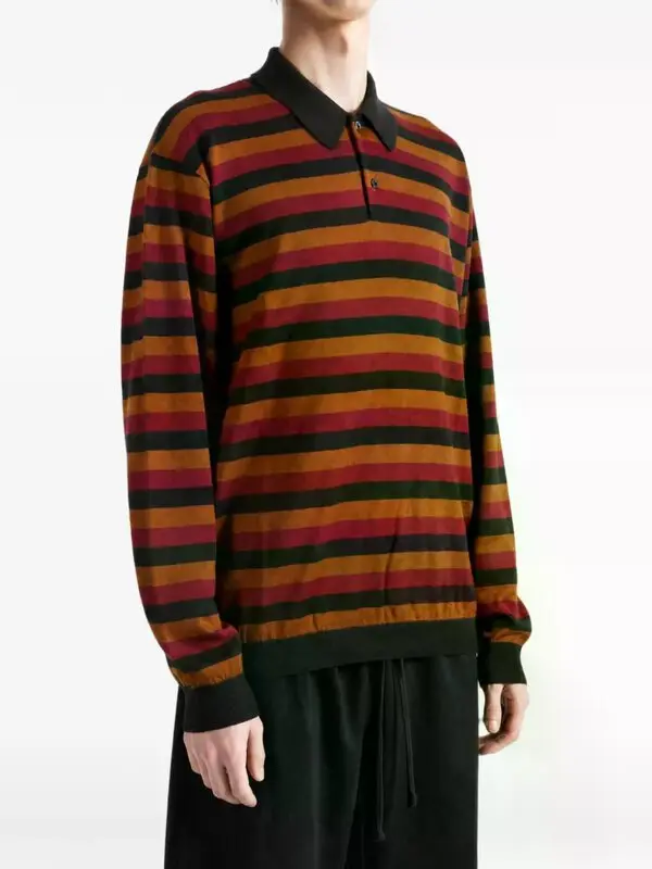 VOWELS Striped Long-sleeve Polo Shirt