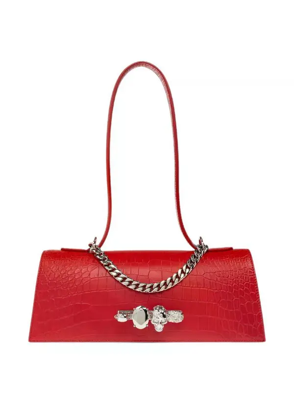 Alexander McQueen Jewelled Croc-embossed Leather Shoulder Bag