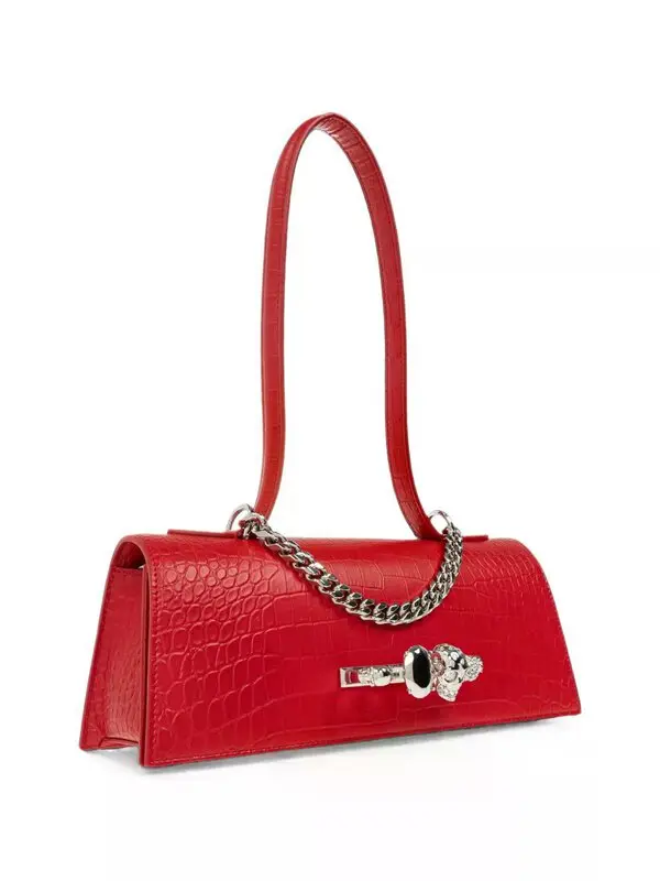 Alexander McQueen Jewelled Croc-embossed Leather Shoulder Bag