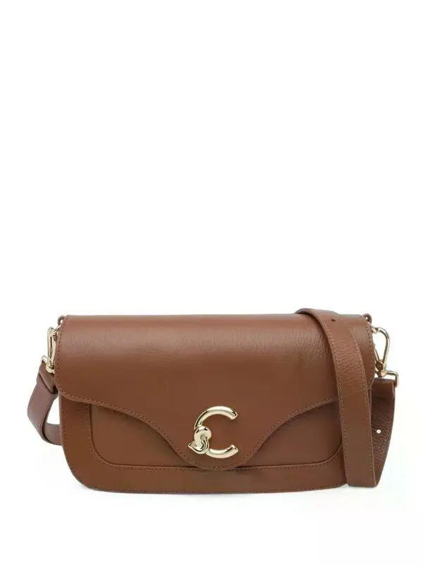 COCCINELLE Medium C-me Logo-plaque Pebbled-leather Shoulder Bag - Brown
