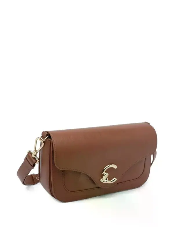COCCINELLE Medium C-me Logo-plaque Pebbled-leather Shoulder Bag - Brown