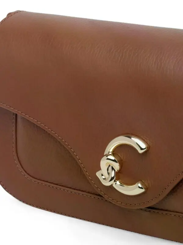 COCCINELLE Medium C-me Logo-plaque Pebbled-leather Shoulder Bag - Brown